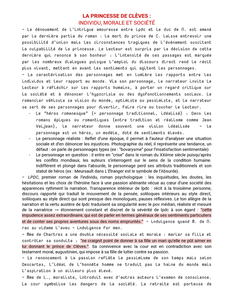 La Princesse de Clèves : Morale et Société | PDF | Romans