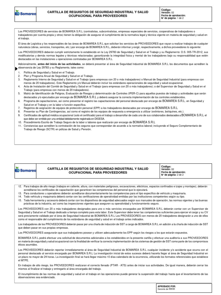 CARTILLA DE REQUISITOS DE SEGURIDAD INDUSTRIAL Y SALUD OCUPACIONAL PARA ...