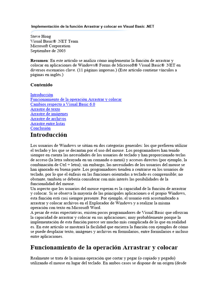 Implementacion de La Funcion Arrastrar y Colocar en Visual Basic | Descargar gratis PDF | Básico ...