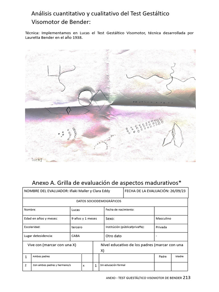 Analisis Cuantitativo y Cualitativo Del Bender de Lucas | PDF | Ángulo