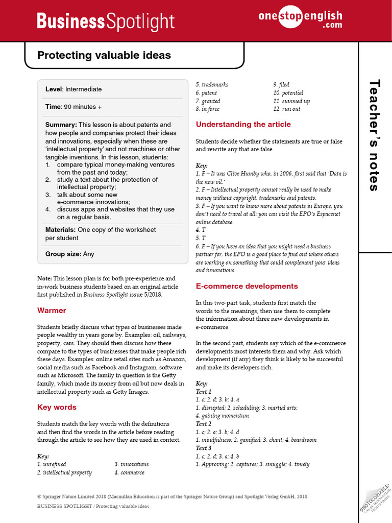 Business Spotlight Protecting Valuable Ideas | PDF | Intellectual ...