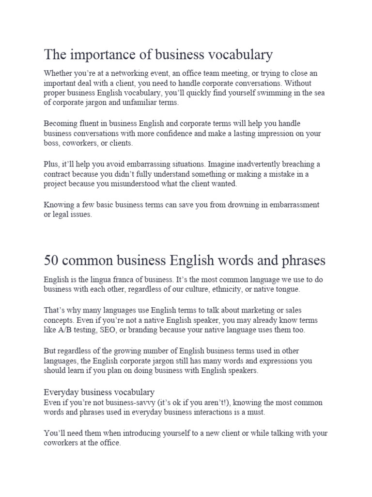 The importance of business vocabulary | PDF | Expense | Equity (Finance)