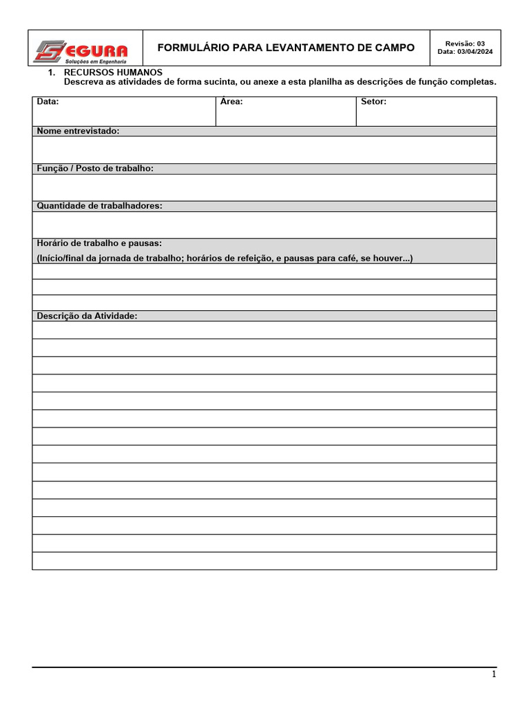 Formulário Levantamento de Campo | PDF | Tempo