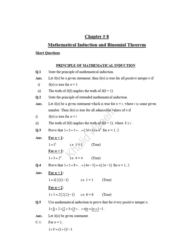 Mathematical Induction and Binomial Theorem | PDF | Elementary Mathematics | Mathematical Concepts