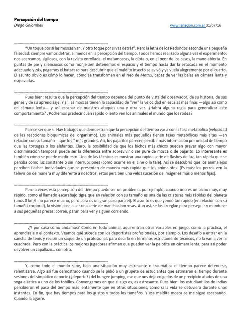 Textos para Práctica en Clase Sobre Párrafos | PDF | Percepción de tiempo | Percepción