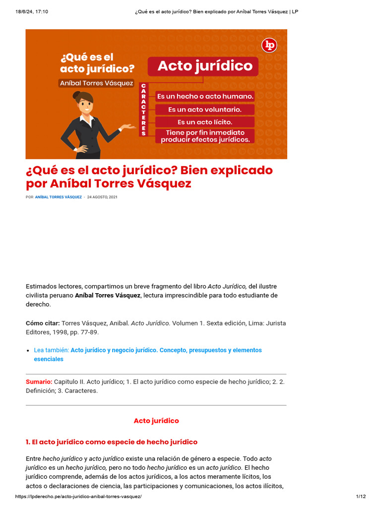 ¿Qué Es El Acto Jurídico - Bien Explicado Por Aníbal Torres Vásquez ...