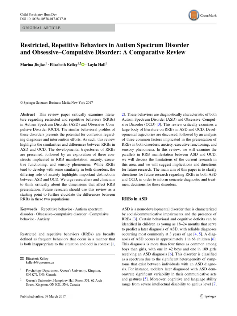 Restricted, Repetitive Behaviors in Autism Spectrum Disorder and ...
