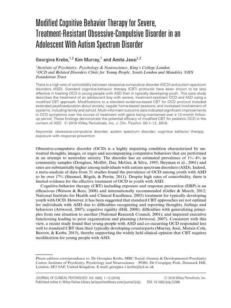 Modified Cognitive Behavior Therapy For Severe, Treatment-Resistant Obsessive-Compulsive ...