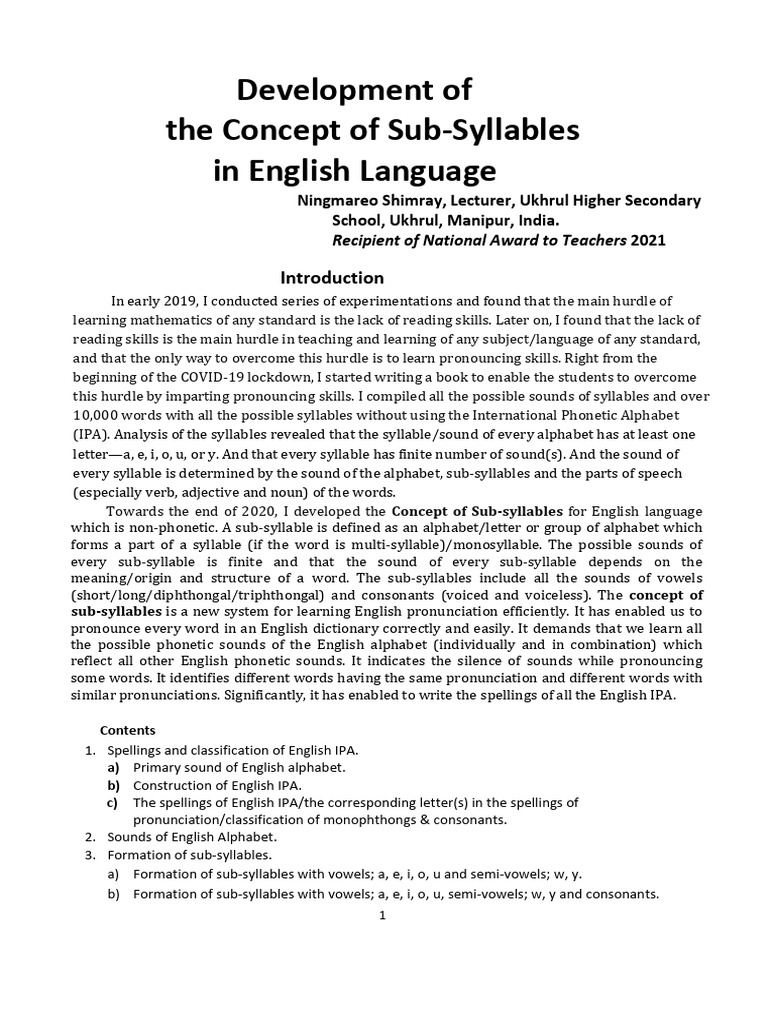 Development of the concept Sub_Syllables_in_English_Language | Download Free PDF | English ...