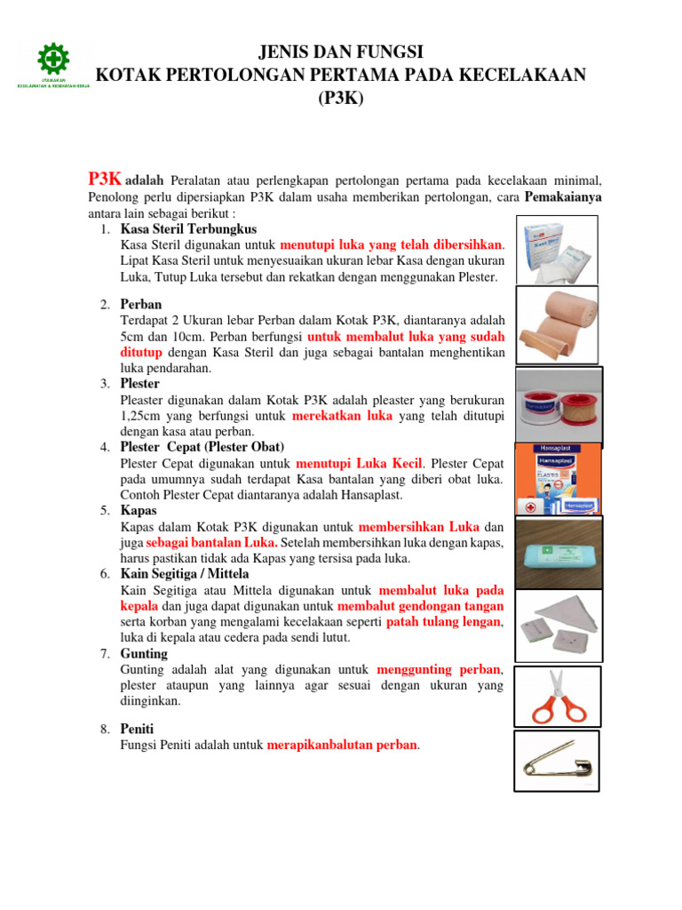 Jenis Dan Fungsi Alat P3K Laminating | PDF