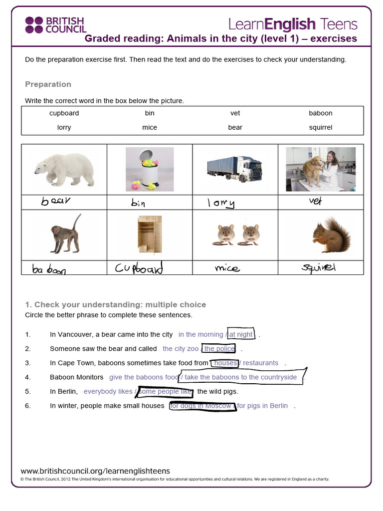 Editado - animals_in_the_city_level_1_-_exercises_1 | PDF