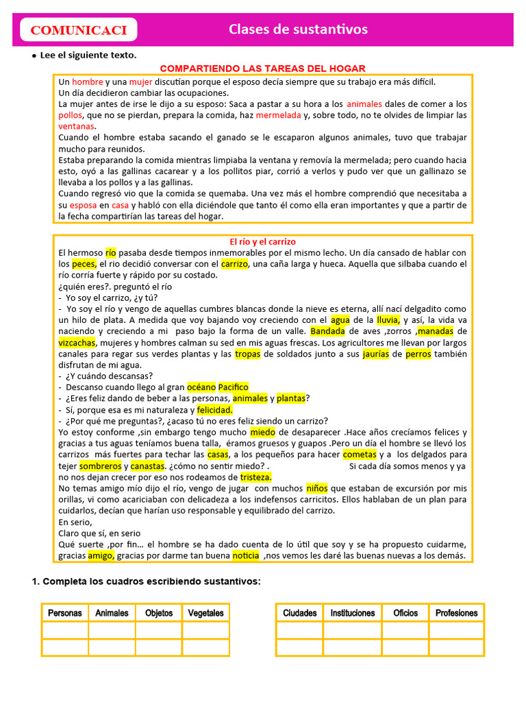 D1 A1 FICHA COM. Clases de Sustantivos | PDF | Sustantivo | Sintaxis