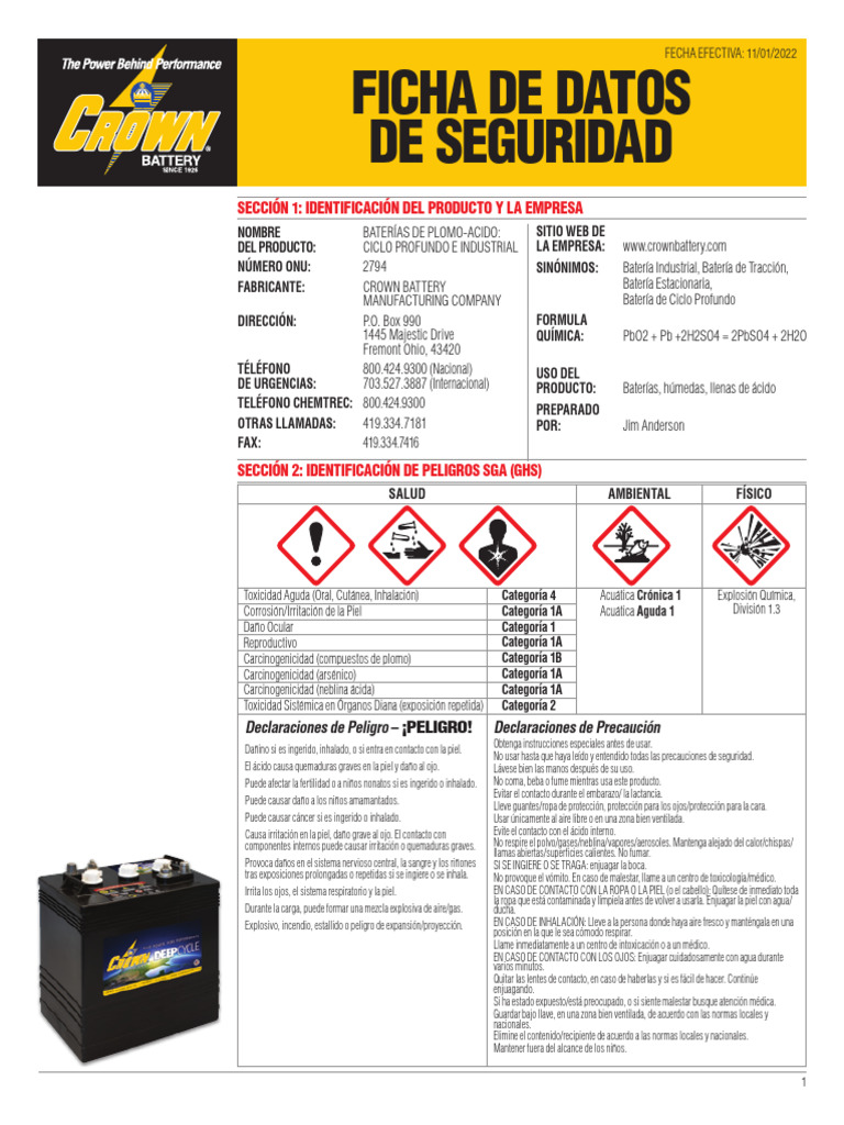 SDS Deep Cycle ES | PDF | Hidrógeno | Azufre