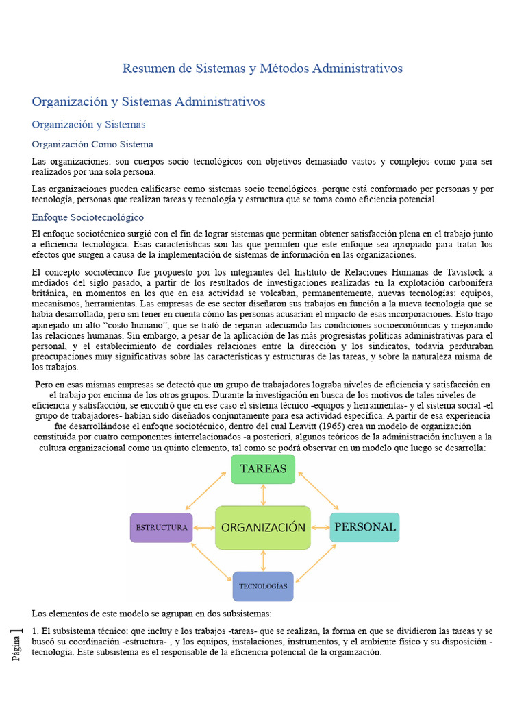 Resumen de Sistemas y Métodos Administrativos | PDF | Sistema | Gestión de recursos humanos