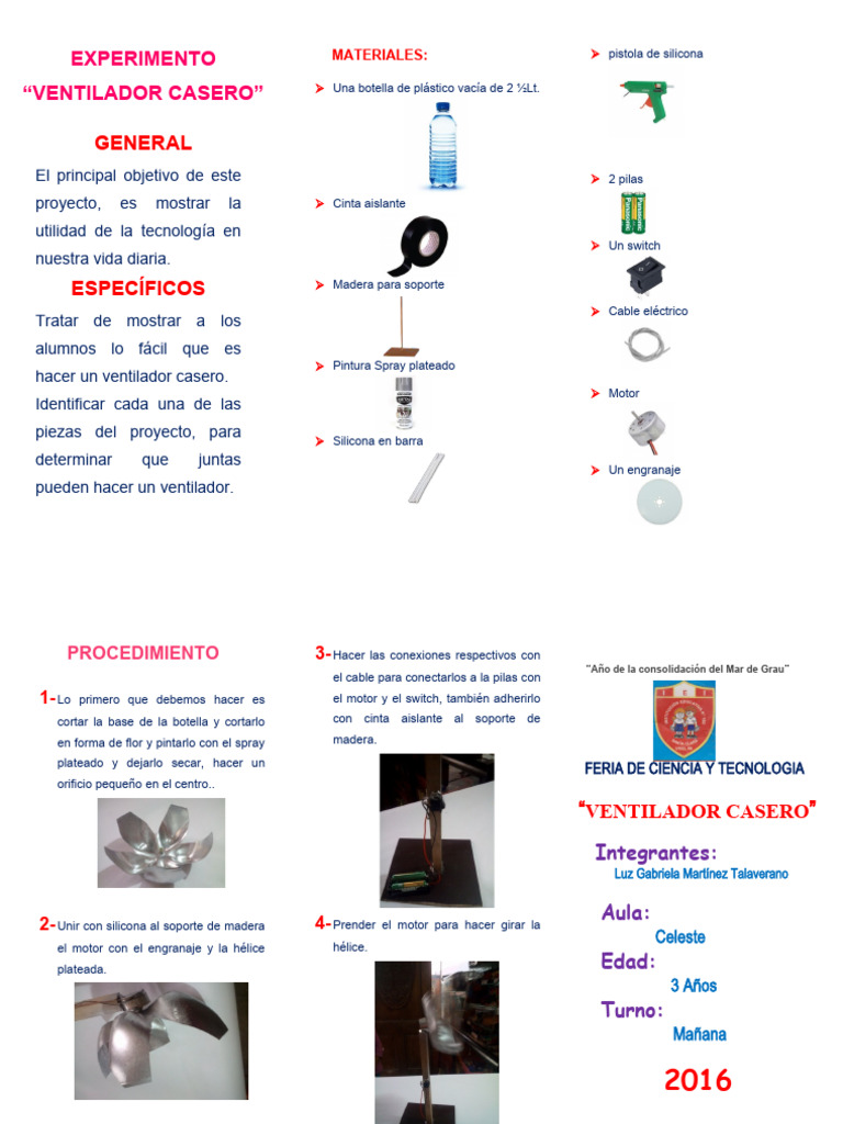 TRIPTICO-experimento Ventilador Casero | PDF | Electricidad | Ingenieria Eléctrica