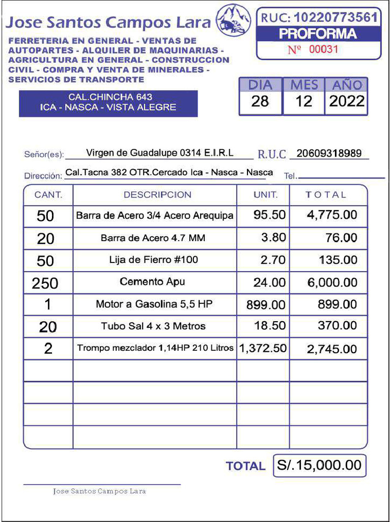 PROFORMA Diciembre 28 2022 | PDF