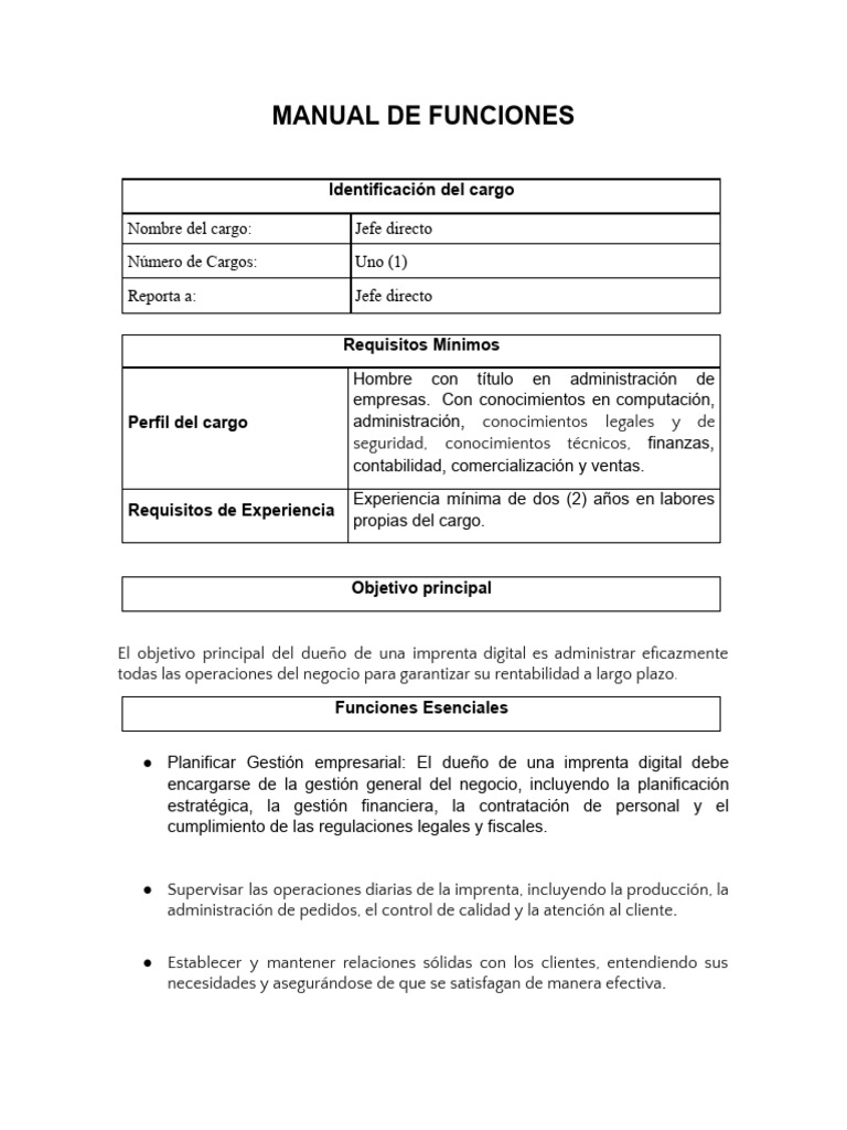 H3 Manual de Funciones Organigrama | PDF | Marketing | Publicación