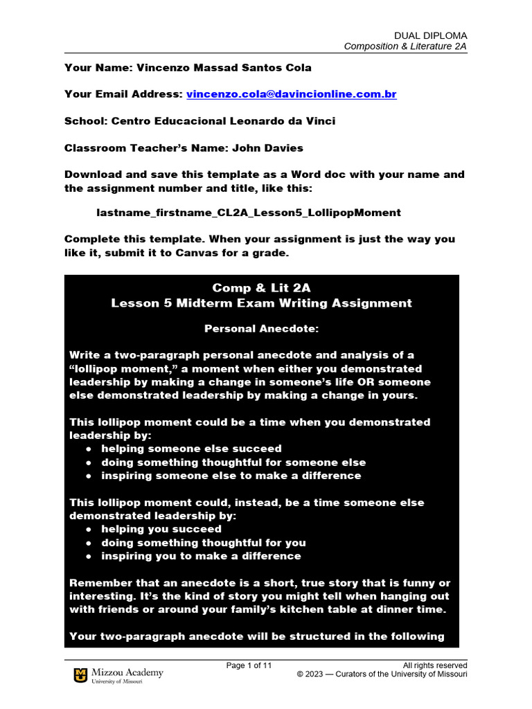 Cola Vincenzo CL2A Lesson5 LollipopMoment | PDF | Leadership | Empowerment