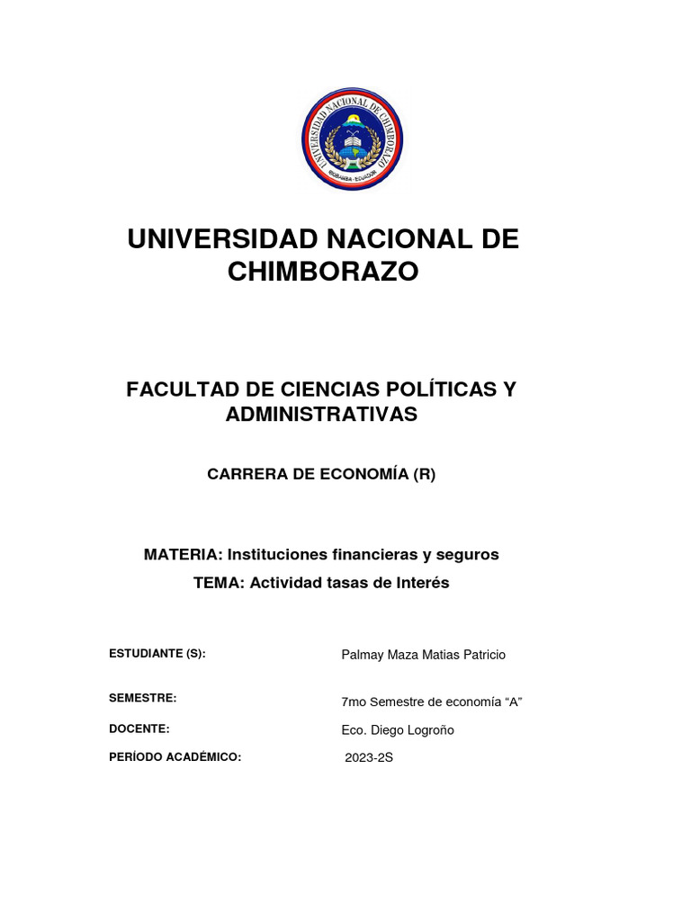 Actividad Tasas de Interés - Palmay - Matias | PDF | Interés | Dinero