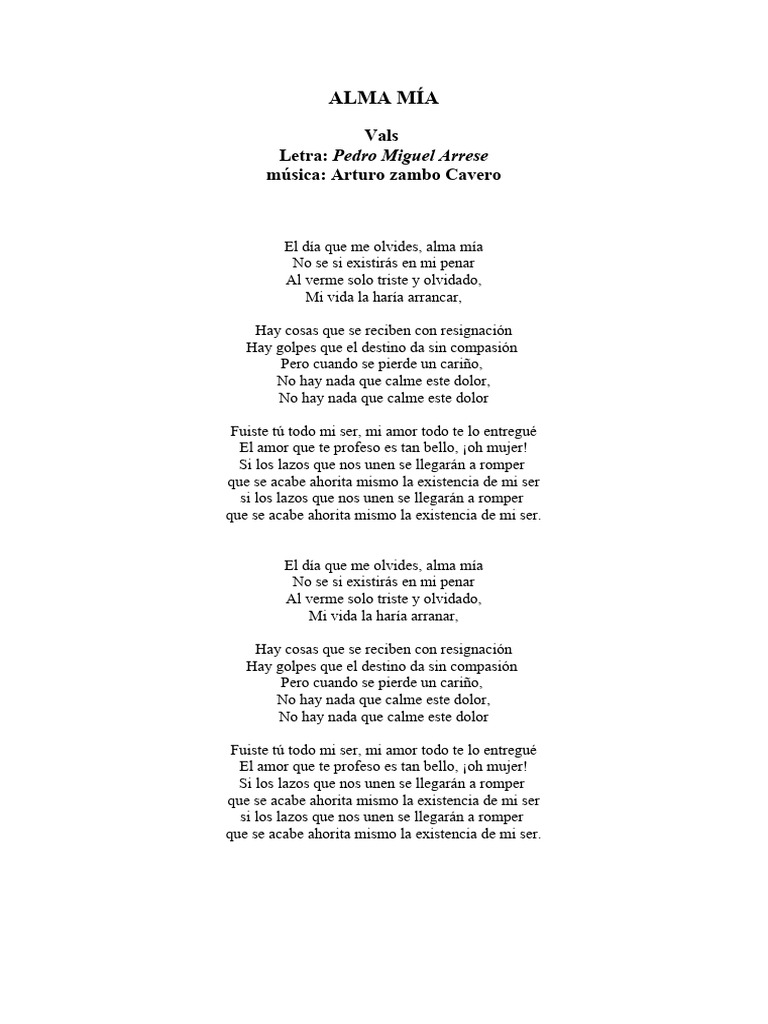 ALMA MÍA - Letra | PDF