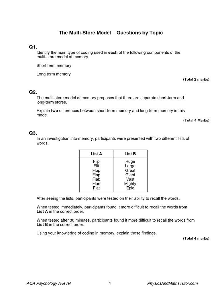 The Multi-Store Model | PDF | Memory | Long Term Memory
