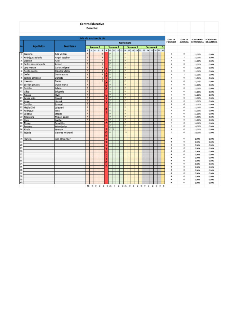 Listado de Asistencia 2020-2021 | PDF