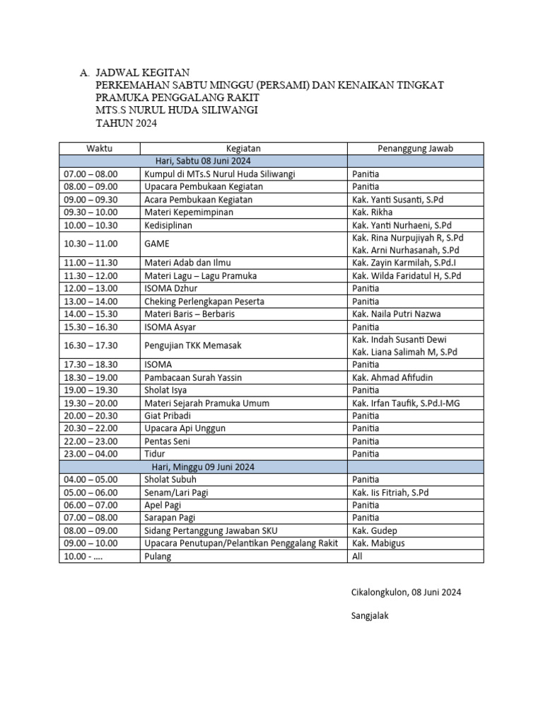 Jadwal Persami Pramuka 2024 Siliwangi | PDF