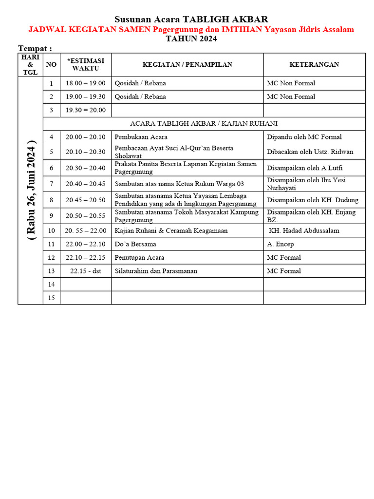 Susunan Acara TABLIGH AKBAR | PDF