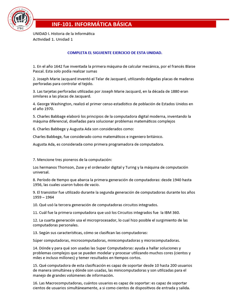 Historia de la Informática Básica | PDF | Informática | Clases de ...