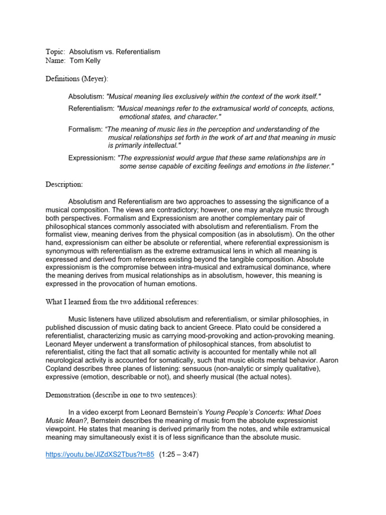 Absolutism vs. Referentialism in Music | PDF | Expressionism | Emotions