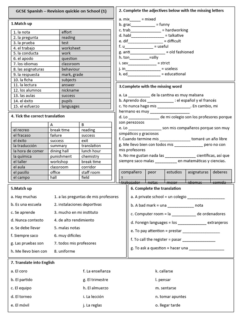 CGCSE Spanish Revision School | PDF