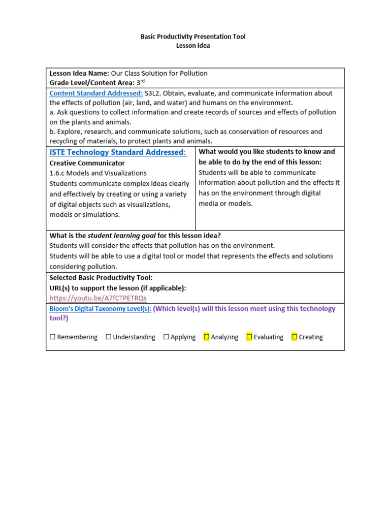 BPTs Basic Productivity Tools LESSON IDEA Template | PDF | Learning | Human Communication