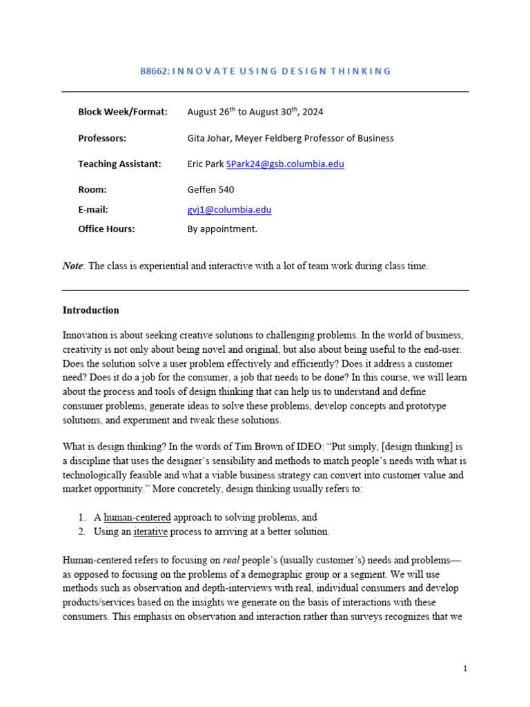 Innovate Using Design Thinking August 2024 Syllabus | PDF | Design ...