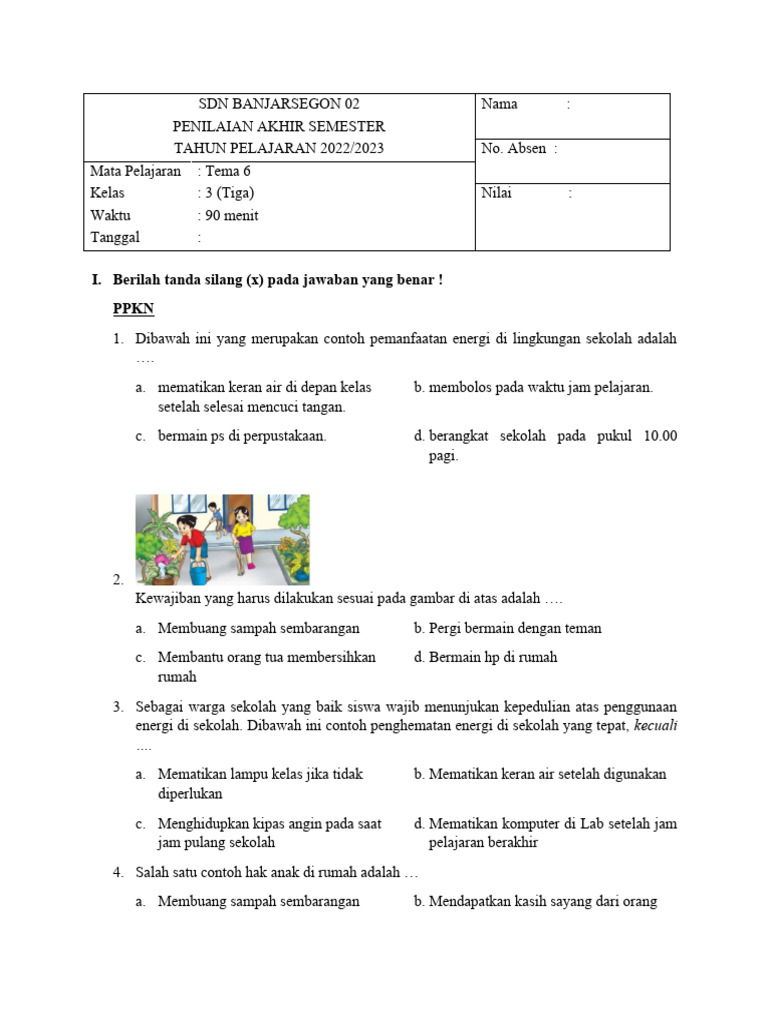Soal Pat Tema 6 Kelas 3 | PDF