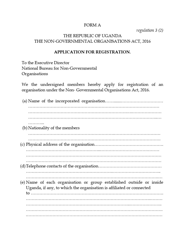 NGO Registration Form Uganda | PDF | Government | Government And Personhood