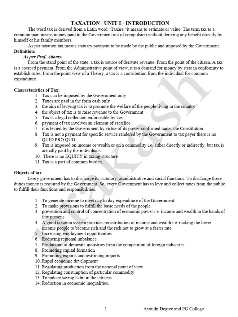 Unit I - Introduction | PDF | Taxes | Direct Tax