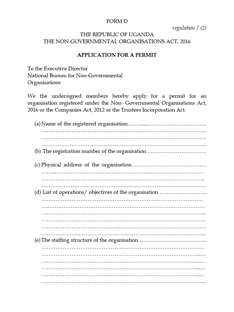 FORM D - Application For A Permit | PDF | Government And Personhood ...