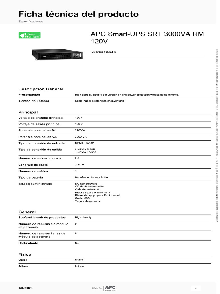 Smart-UPS en Línea - SRT3000RMXLA | PDF | Cantidades fisicas | Electricidad