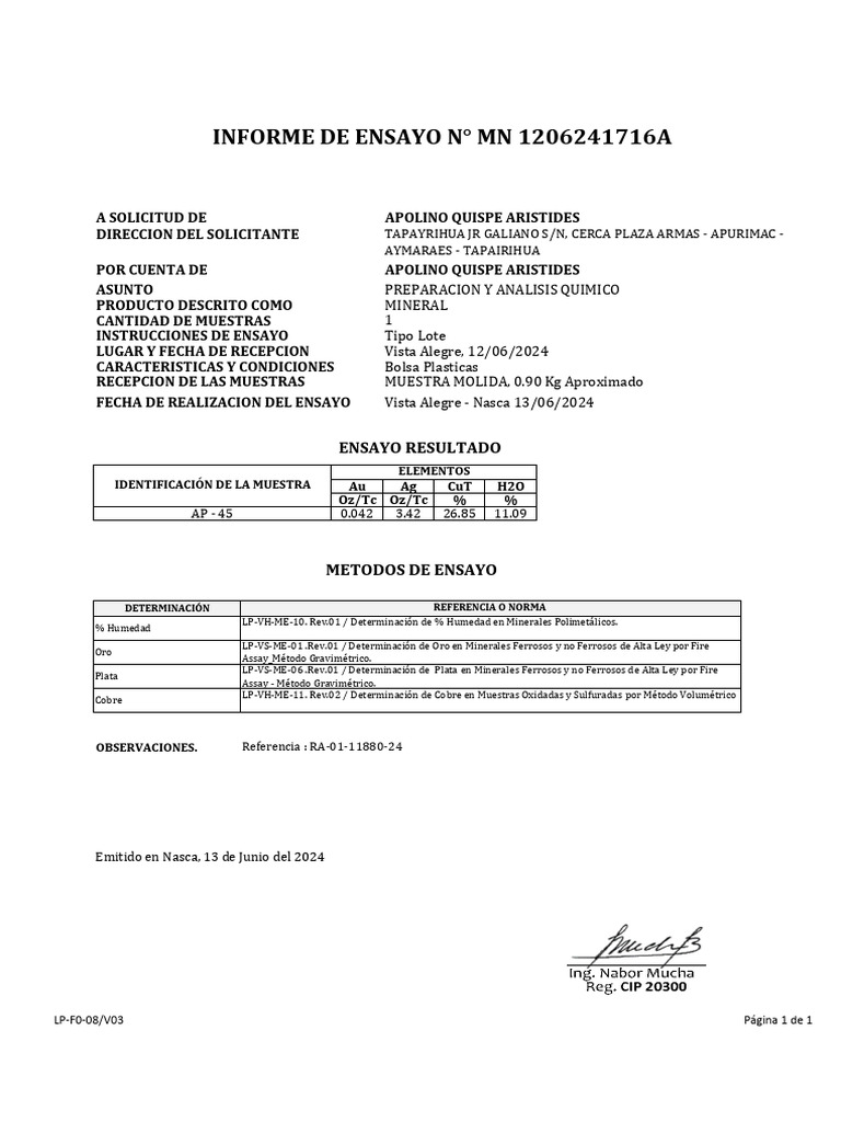 1988 Aristides Apolino Quispe | PDF | Materiales naturales | Metales de ...