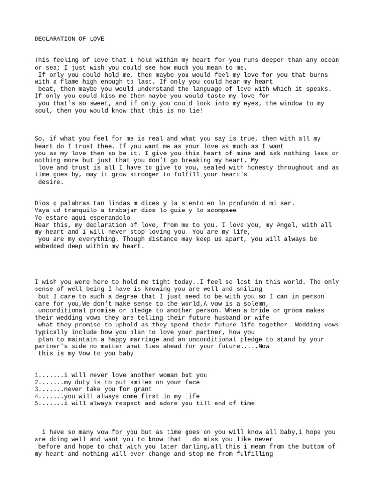 Declaration of Love | PDF | Wedding