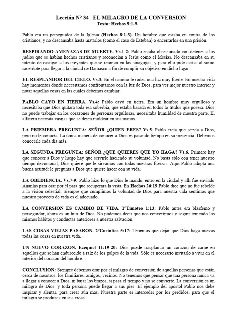 Lección 34 EL MILAGRO DE LA CONVERSION | PDF | Pablo el apóstol ...