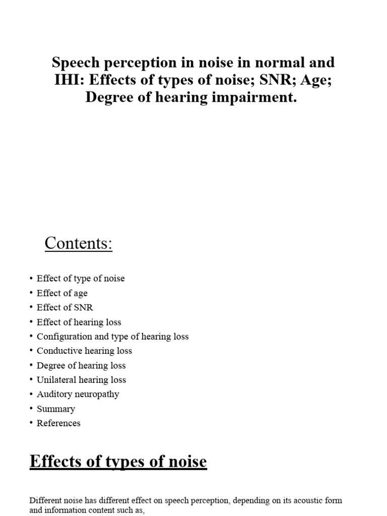 Speech Perception in Noise in Normal and IHI | PDF | Hearing Loss | Hearing