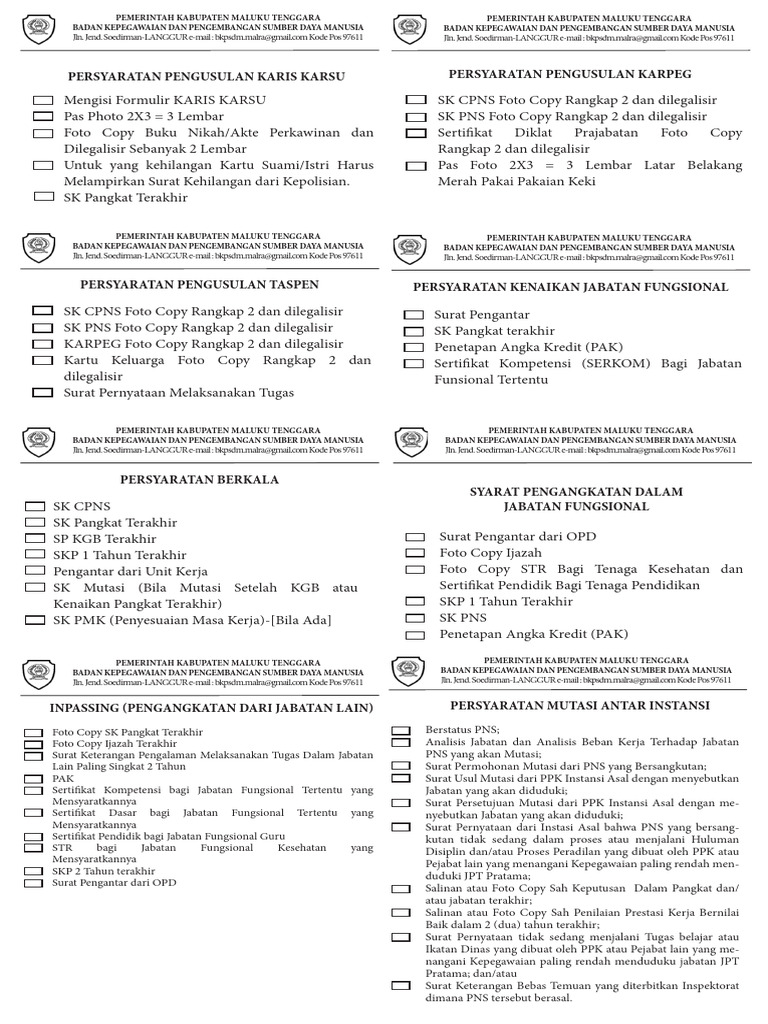 Syarat Layanan BKPSDM | PDF