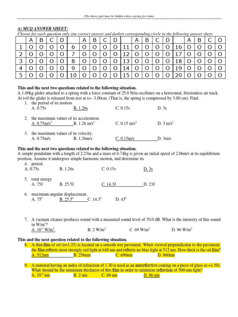 Midterm Exam 2 | PDF | Diffraction | Frequency