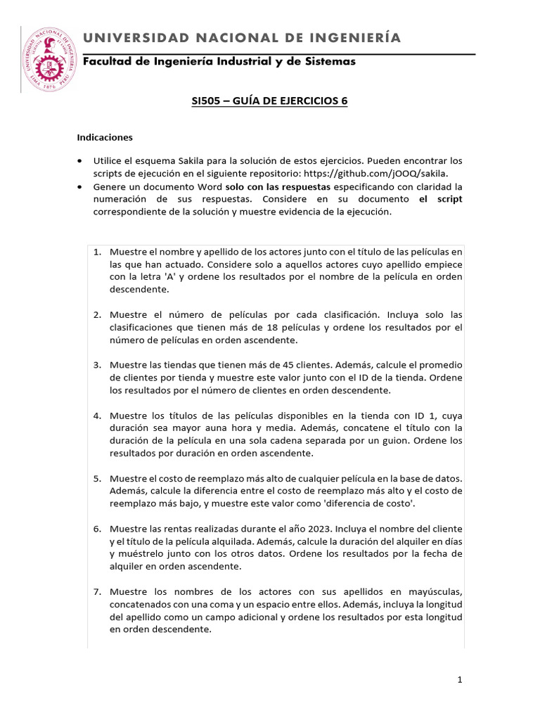 Ejercicios SQL con Esquema Sakila | PDF | Negocios
