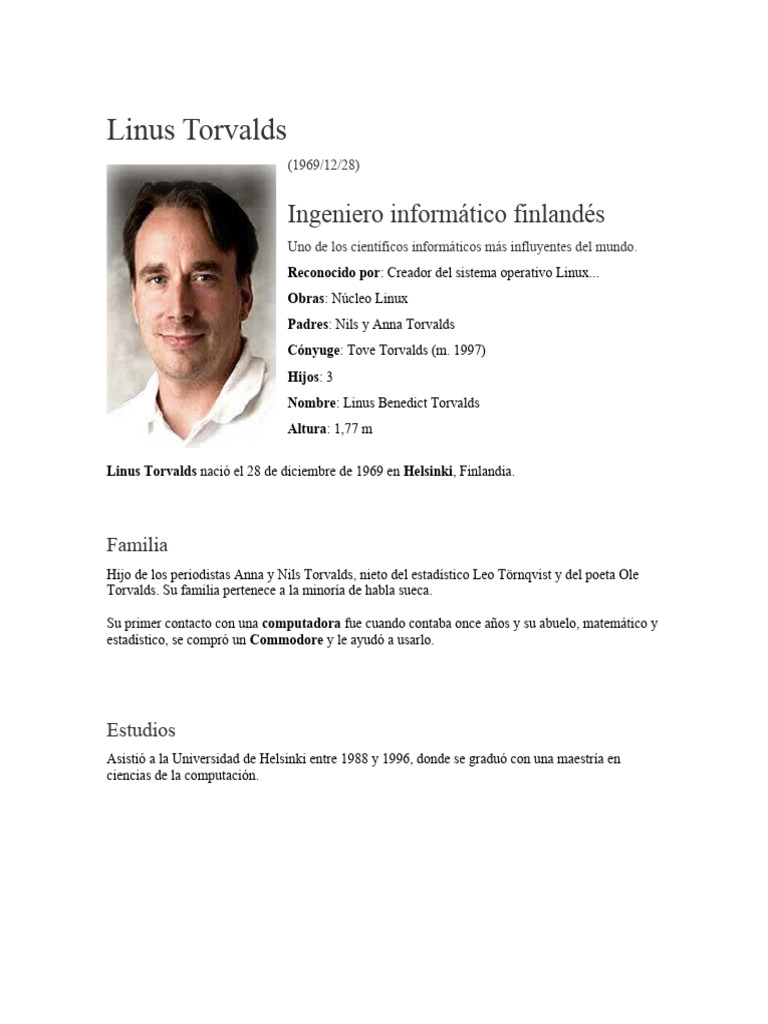Biografía de Linus Torvalds | PDF | Familias de sistemas operativos ...