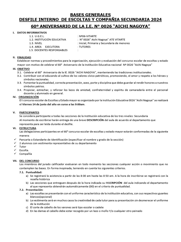 Bases Generales Del Desfile Interno | PDF