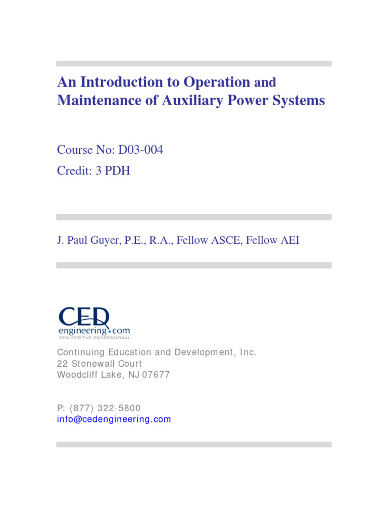 An Introduction To Operation and Maintenance of Auxiliary Power Systems ...