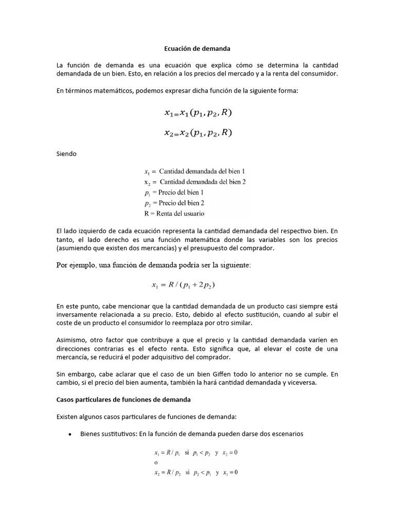 Ecuación de Demanda | PDF | Curva de demanda | Comportamiento del ...