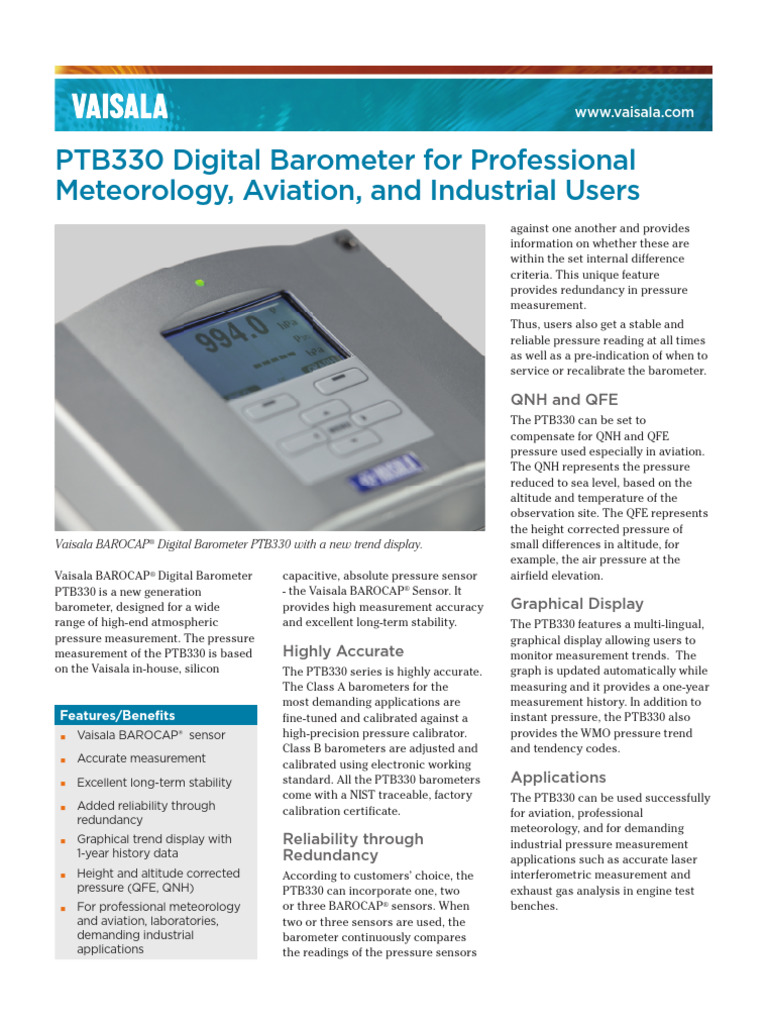 Datasheet - PTB330 | Download Free PDF | Atmospheric Pressure | Pascal ...